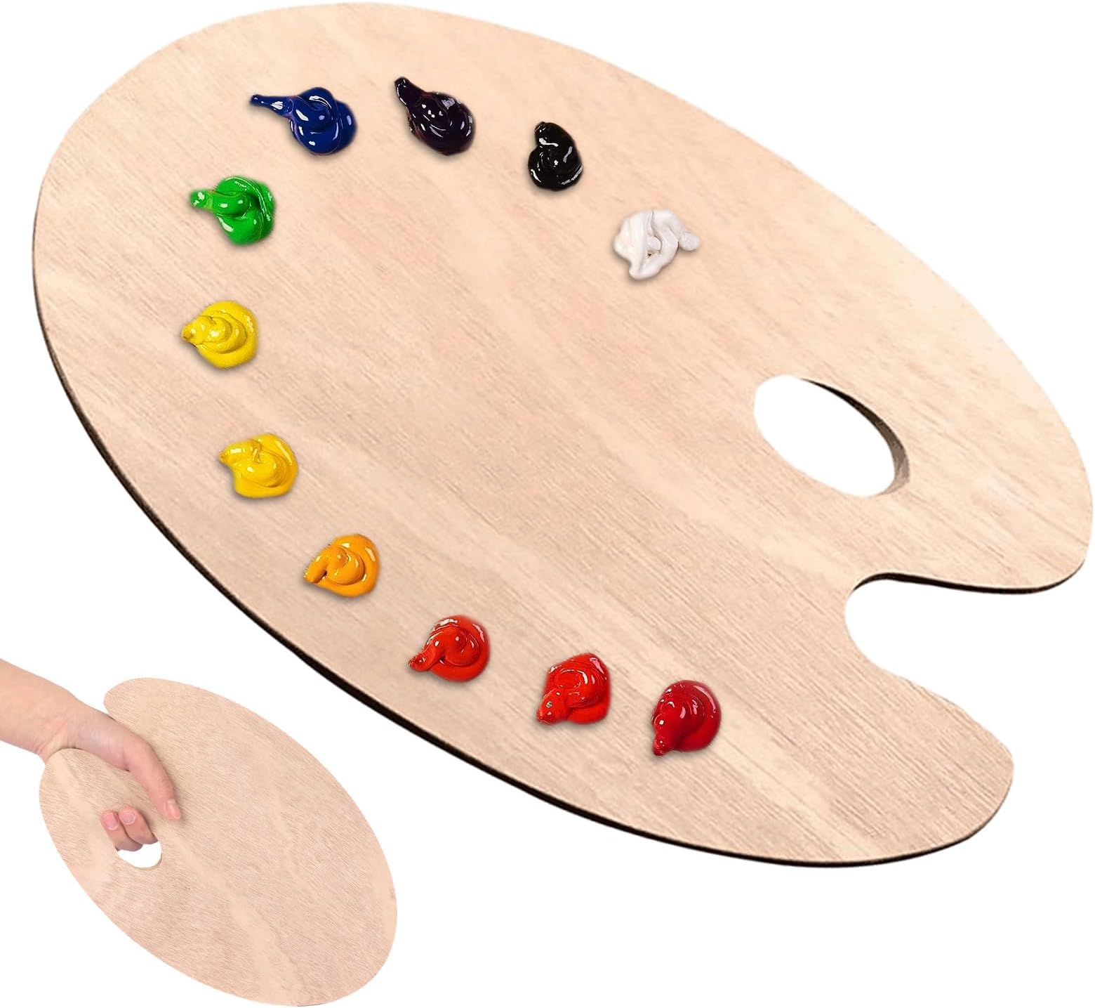Wooden Paint Palette 2 pack, Oil Paint Palette Oval Shaped Wooden ...