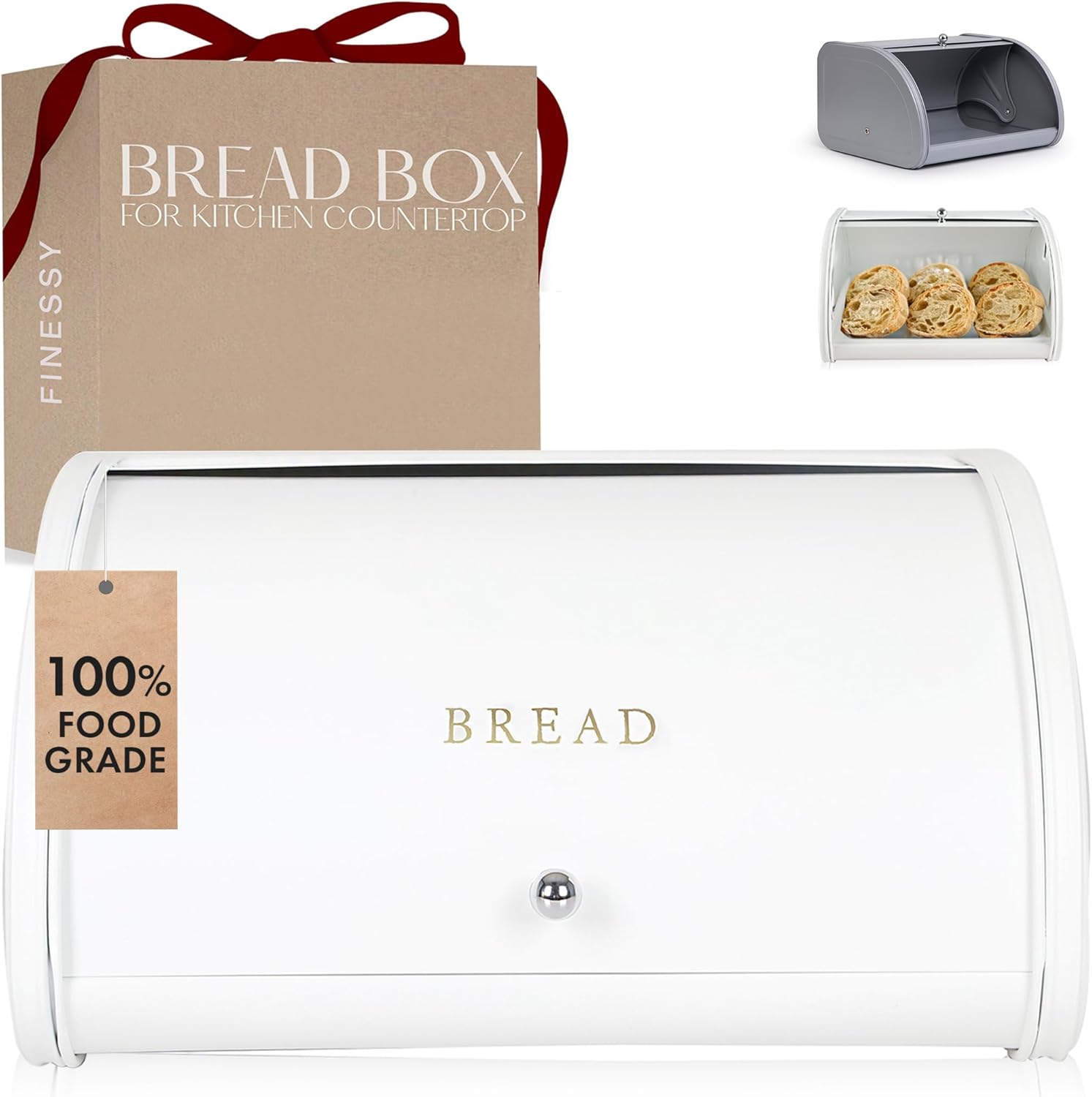 Amazon.com: Modern Metal White Bread Box for Kitchen Countertop for ...