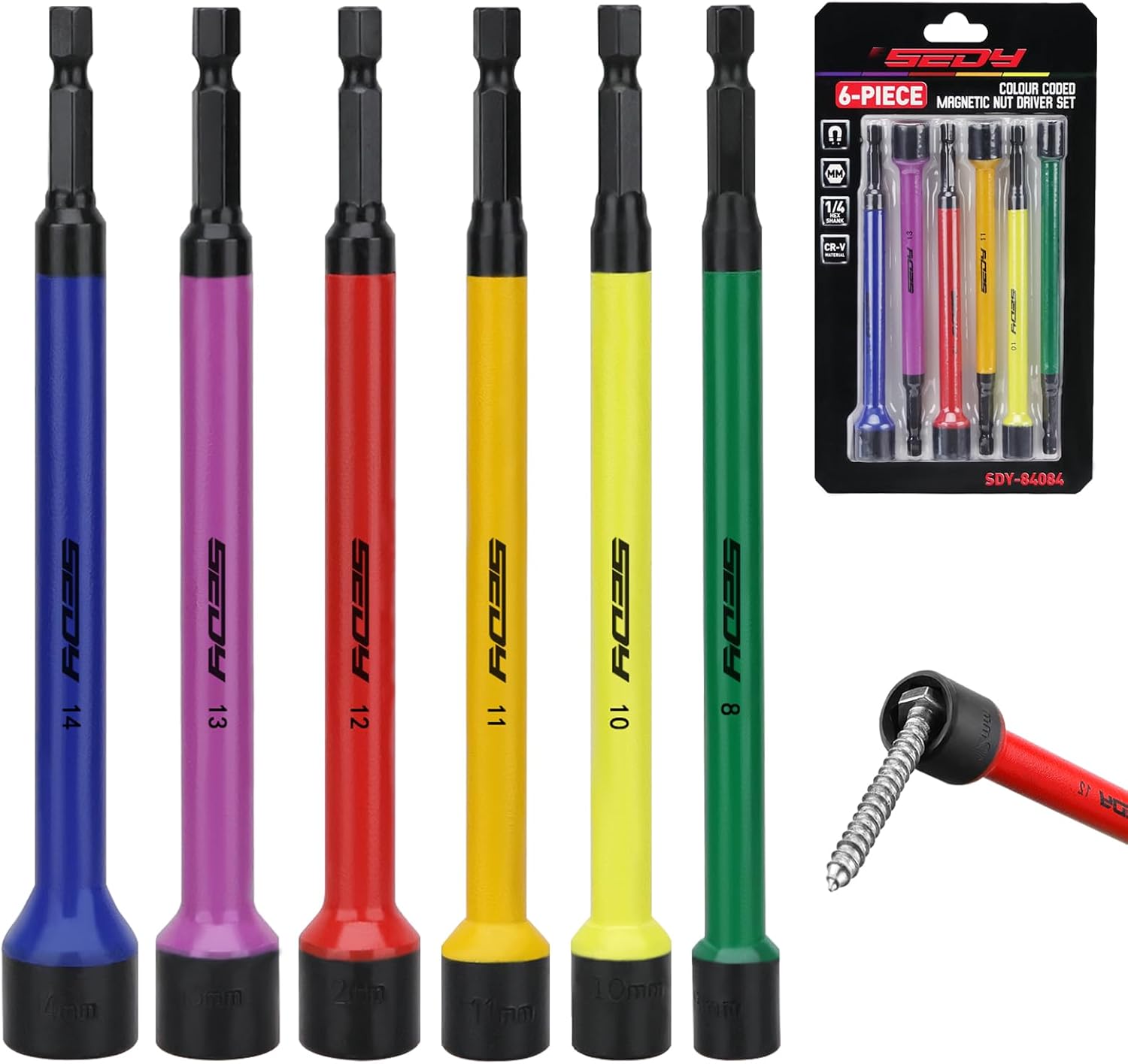 Magnetic Impact Nut Driver Set: 6-Piece Metric Color Coded Nut Setter ...