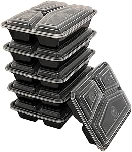 Lot de 12 boîtes à repas réutilisables en plastique à 3 compartiments ...