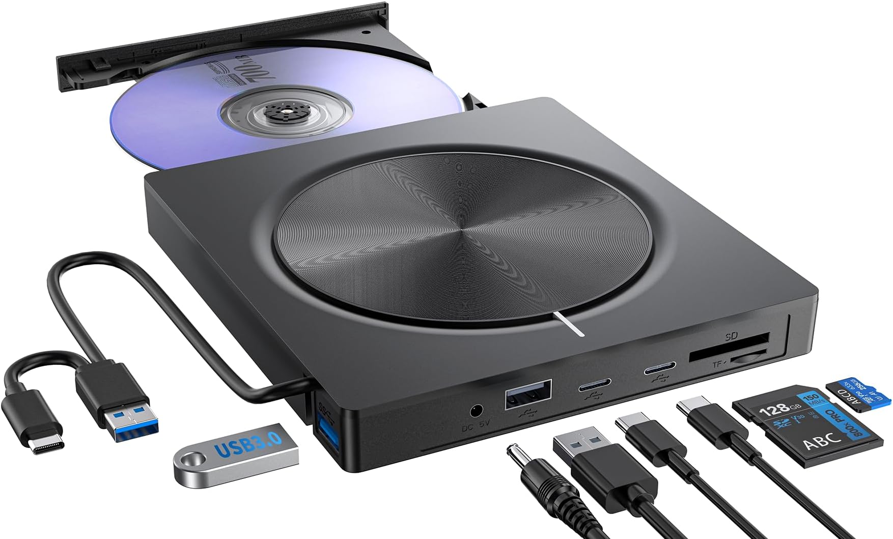 External CD DVD Drive, USB 3.0 and Type-C Portable CD/DVD +/-RW ROM ...