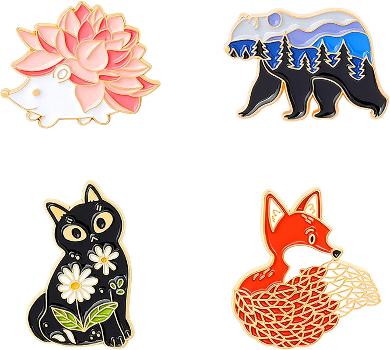 Amazon.com: Gillna Cartoon Animal Enamel Pins Set Cute Plant Enamel ...