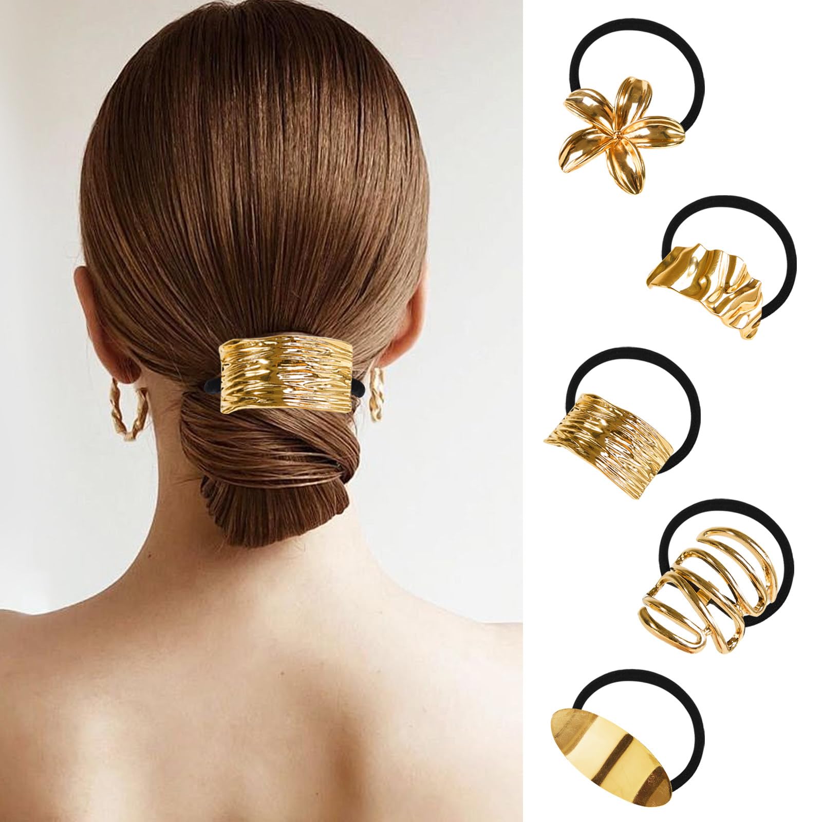 Amazon.com : metal hair tie gold Geometric hair Cuffs for ponytails ...