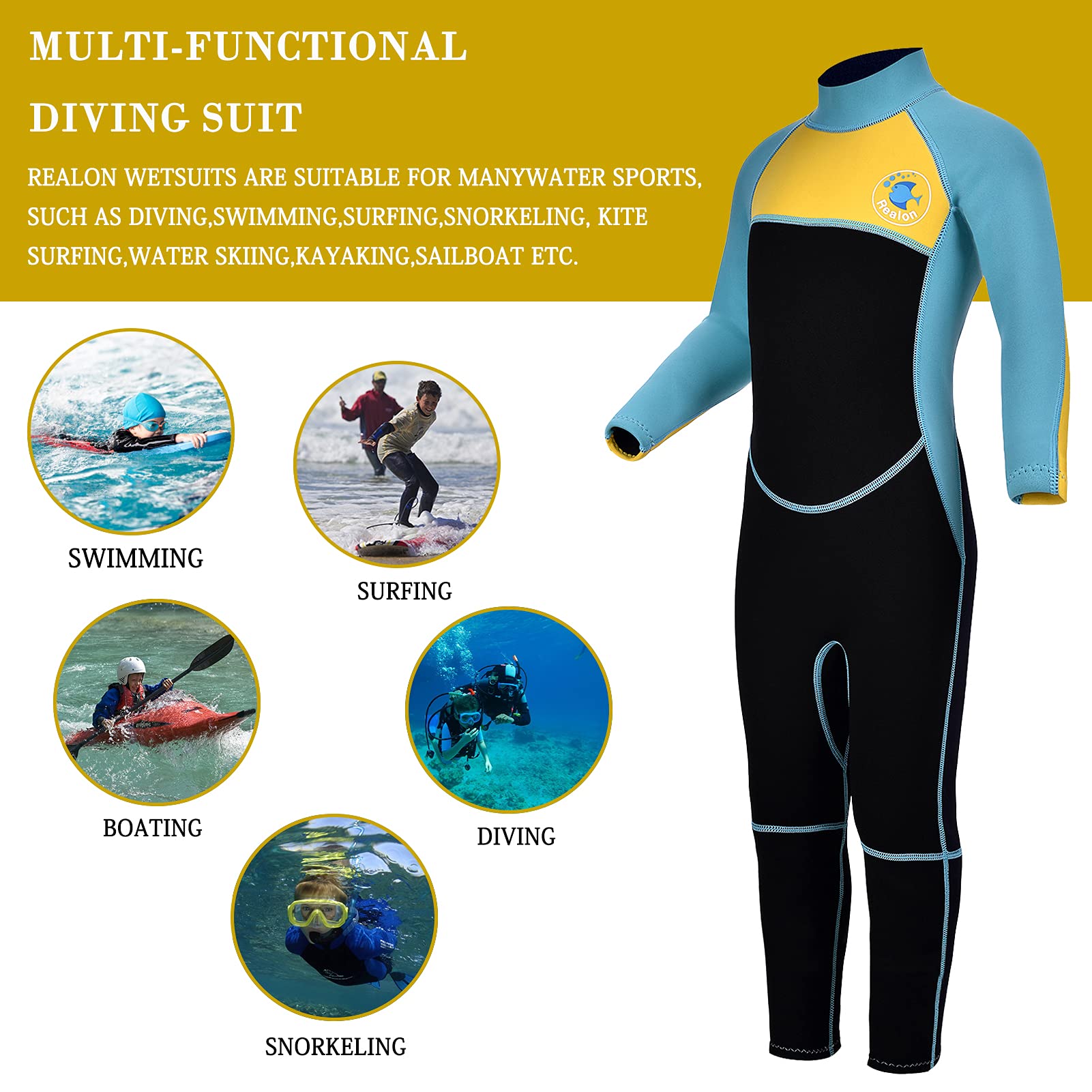 REALON Kids Wetsuit Boys Girls 3mm Children's Full Wet Suits 2mm ...