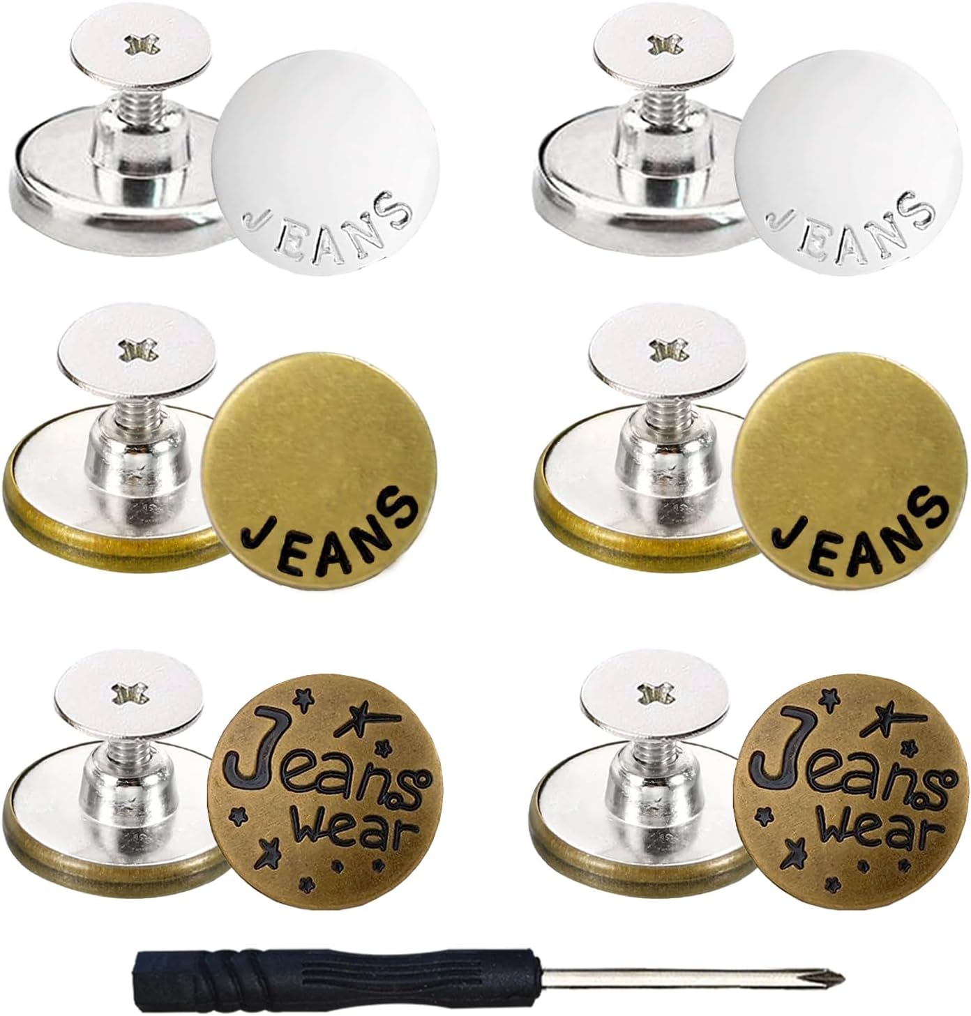 Amazon.com: 5 Styles Replacement Jeans Buttons, 15 Sets 17mm No-Sew ...