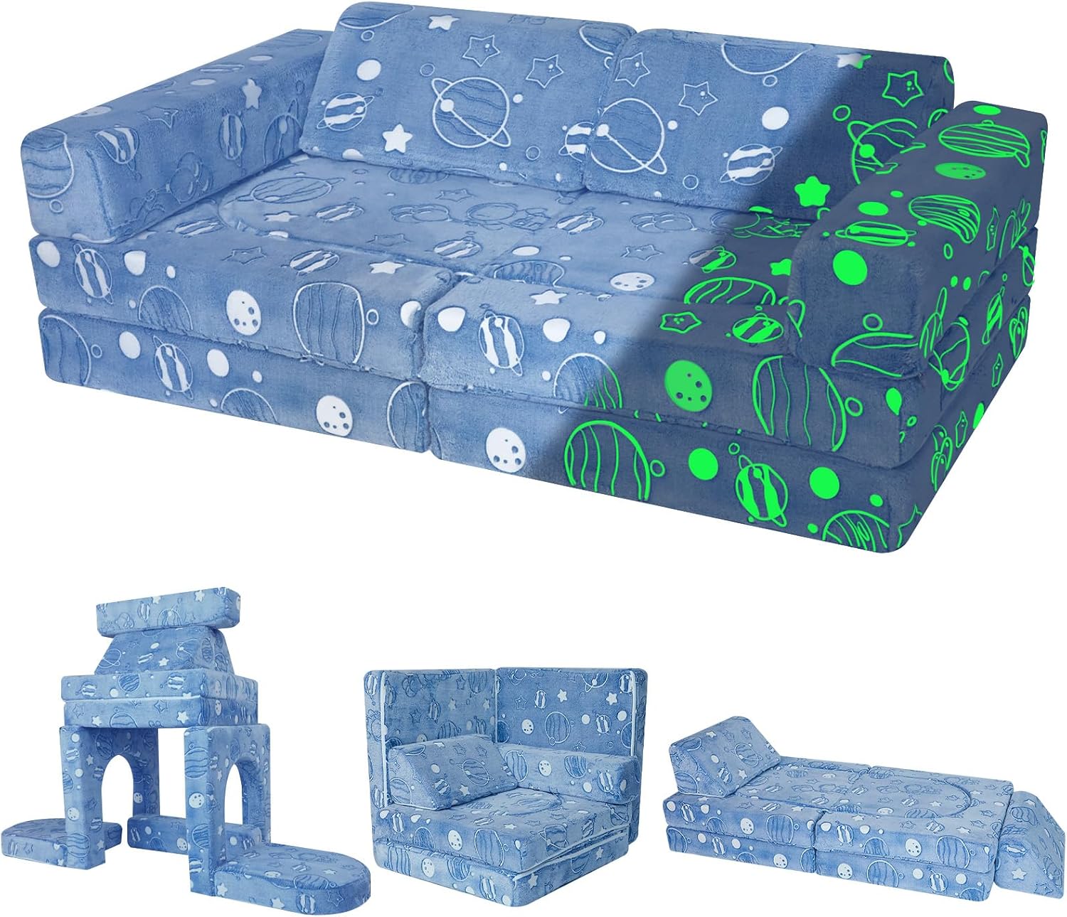 MeMoreCool 10-Piece Kids Play Sofa, Modular Toddler Chair Glow Sofa for ...
