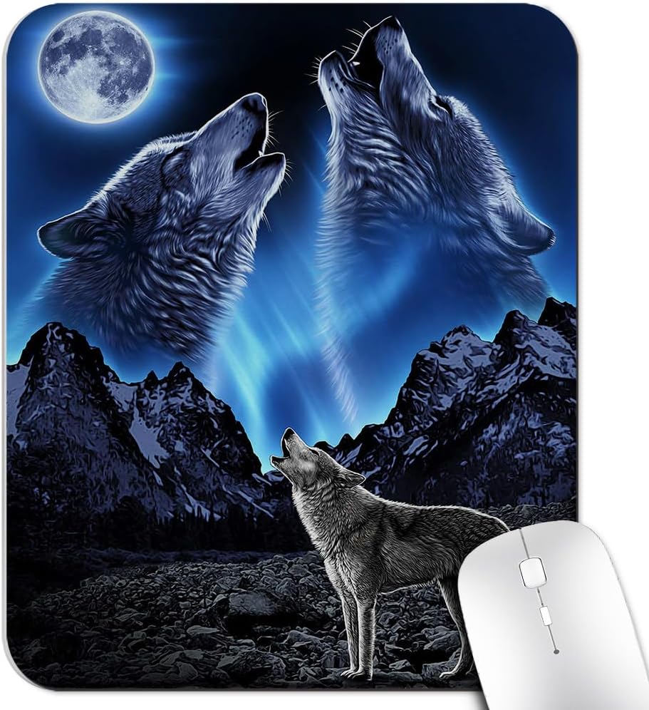 Amazon.com: Knseva Cool Wolves Howling at The Moon Rectangle Mouse Pad ...