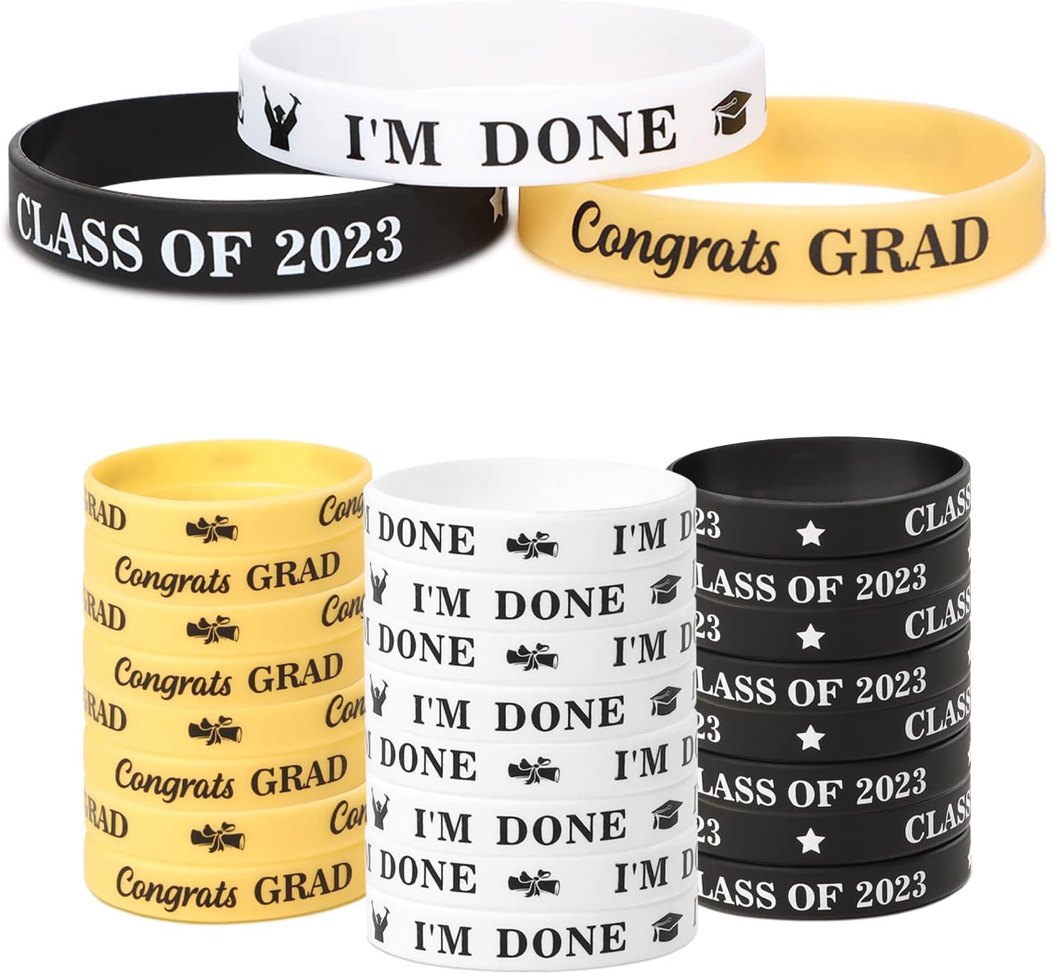 24 pcs Class of 2023 Silicone Bracelets 3 Styles Graduation Congrats ...