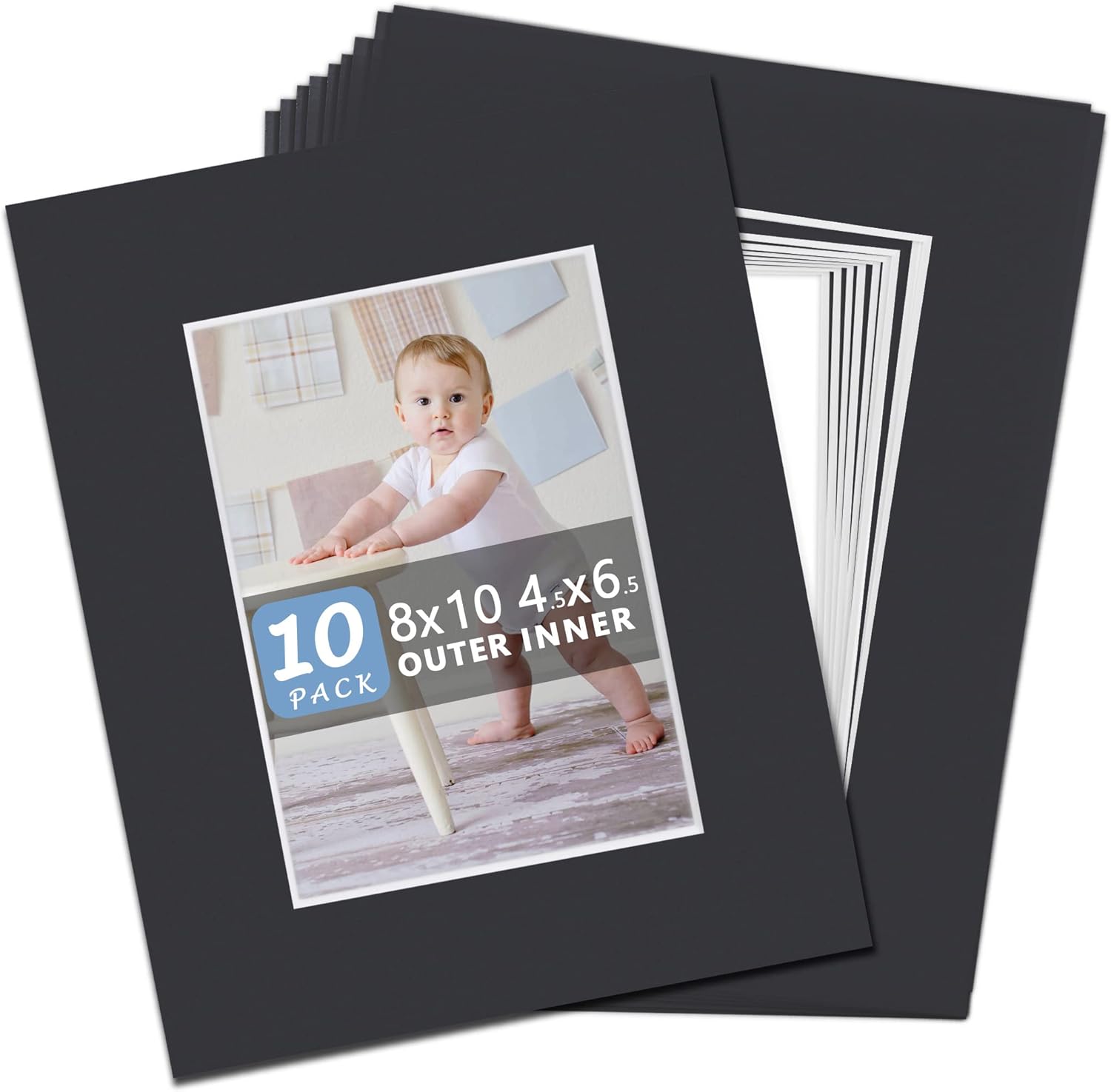Somime 8x10 Precut Picture Mats,Black Mat 8x10 for 5x7 Photos with ...