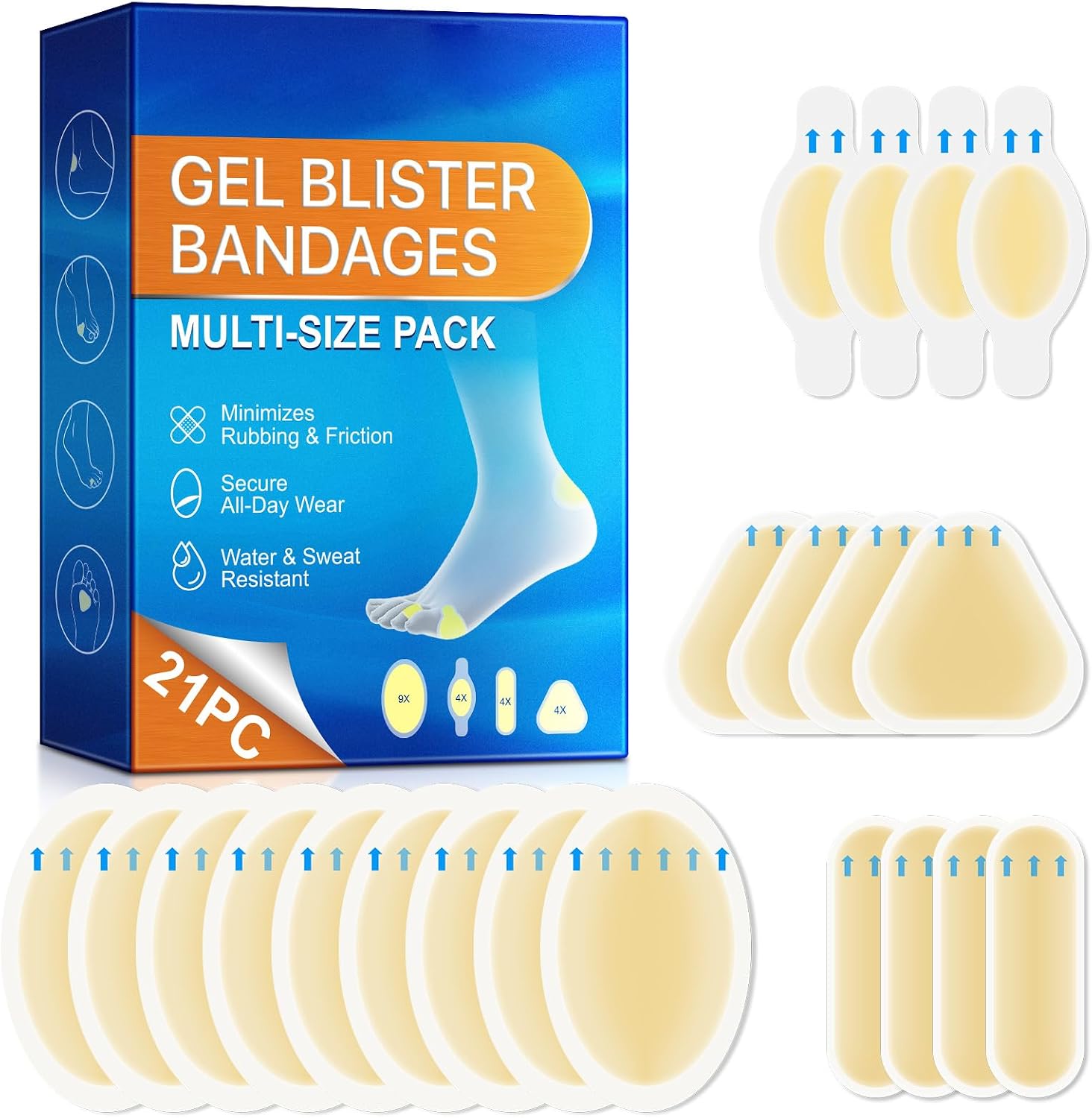 Amazon.com: Hydrocolloid Blister Bandages for Feet 21 Pcs Multi Size ...