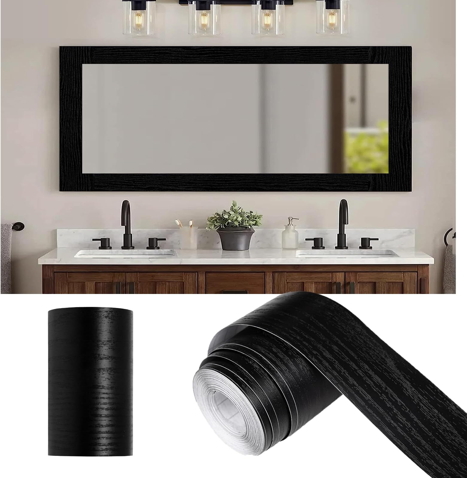 11 Yard Grey Wood Grain Wallpaper Bathroom Mirror Frame Sticker ...