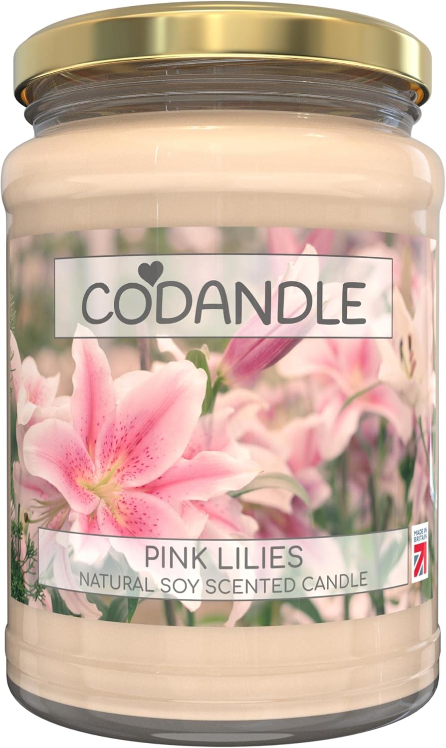 Codandle Candle | Pink Lilies | Large Jar Vegan Natural Soy Scented ...