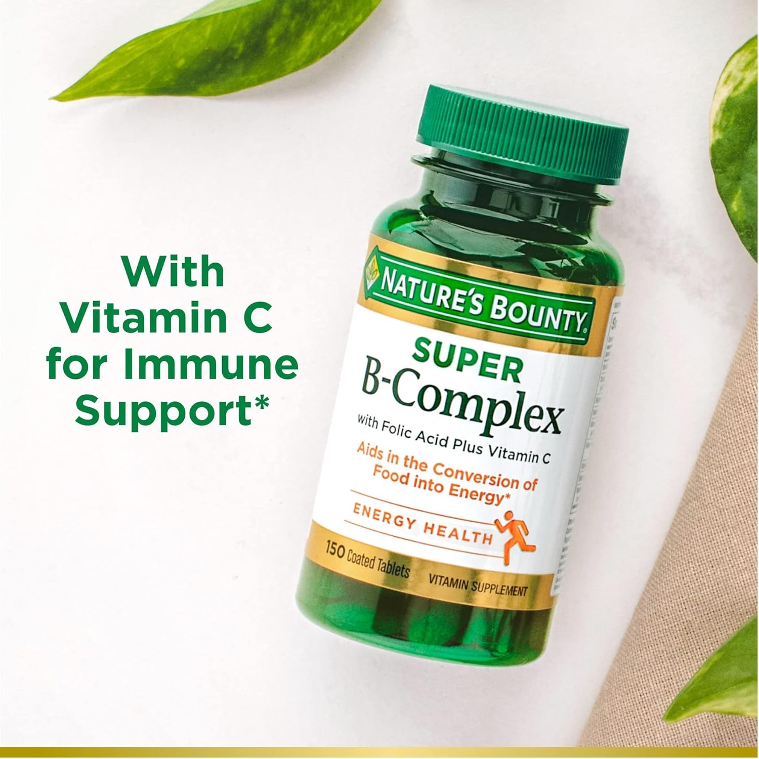 Nature’s Bounty, Super B Complex with Vitamin C & Folic Acid, Immune ...