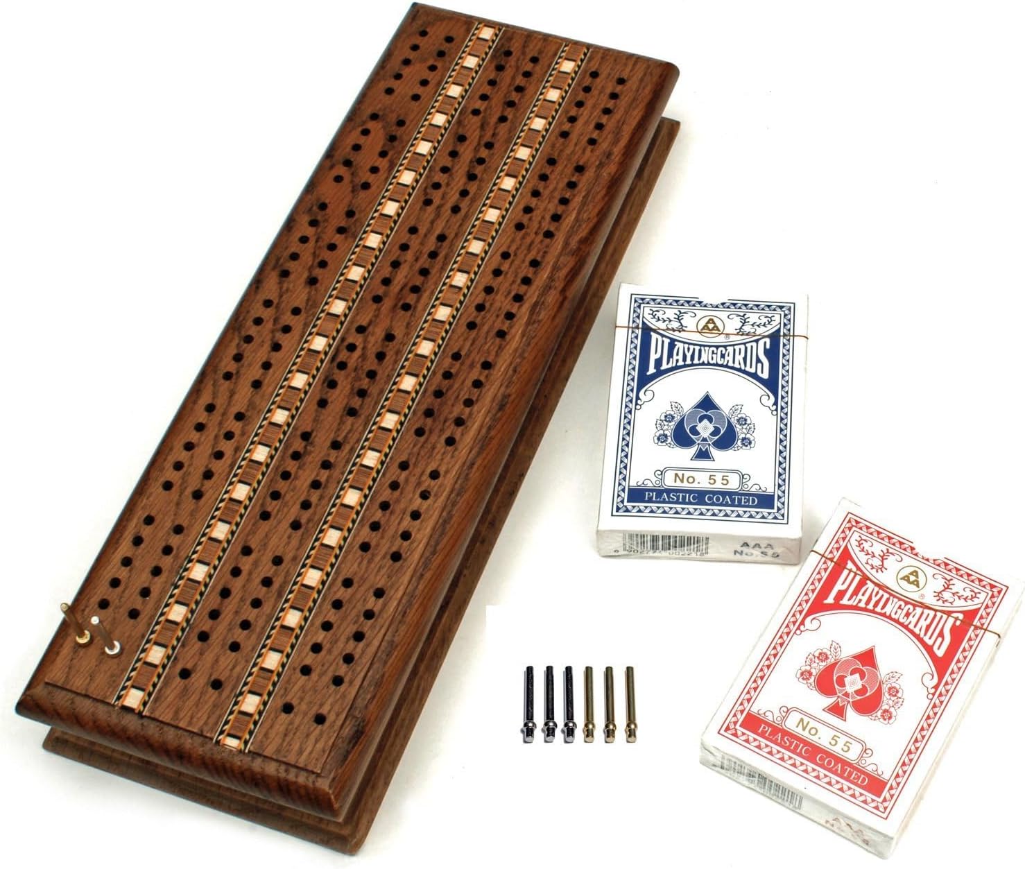Amazon.com: WE Games Cabinet Cribbage Set, Stained Solid Oak Wood with Inlay Sprint 3 Track ...