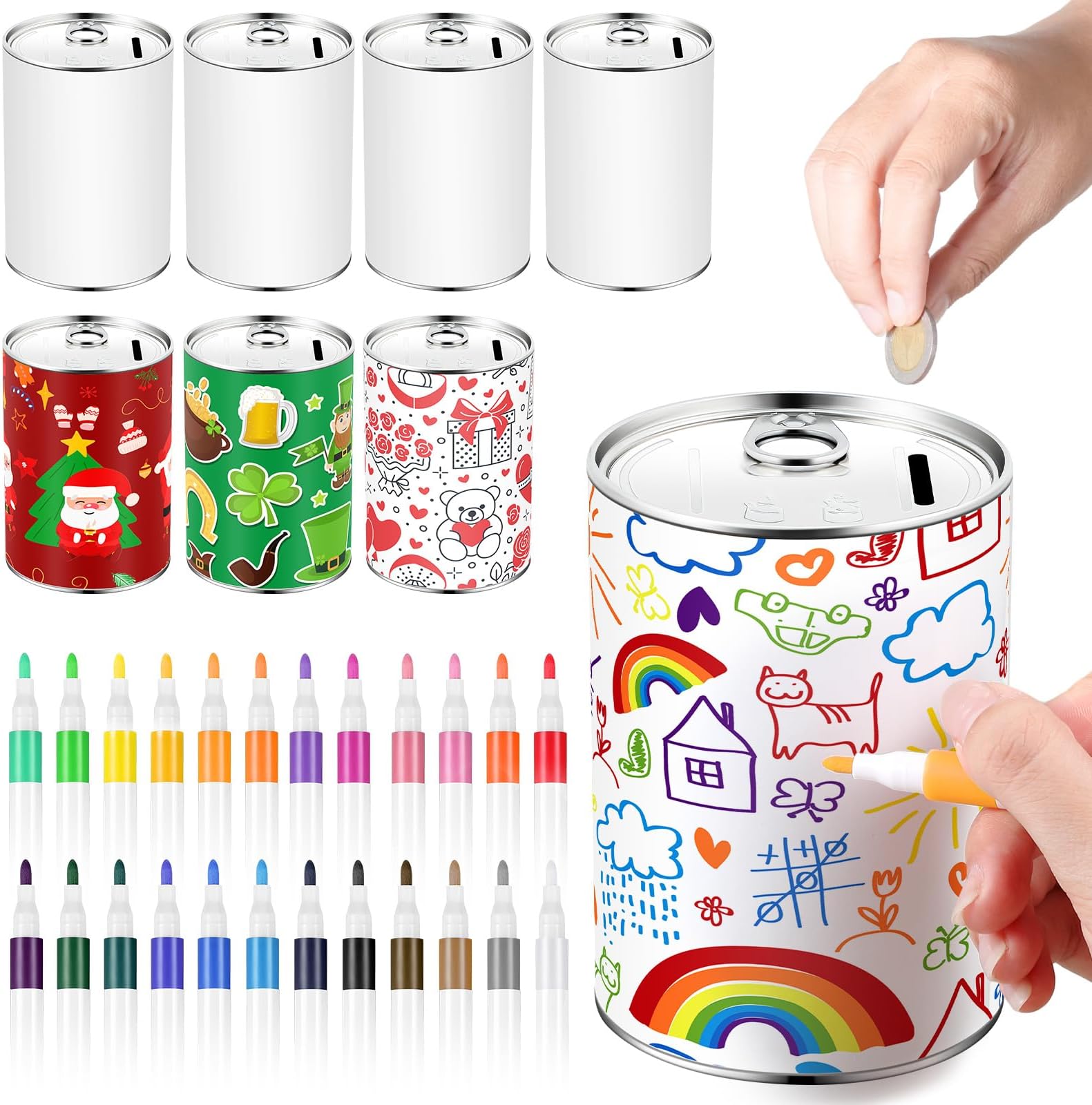 Amazon.com: Tandefio 8 Pcs DIY Piggy Bank Metal Piggy Bank Money Coin ...