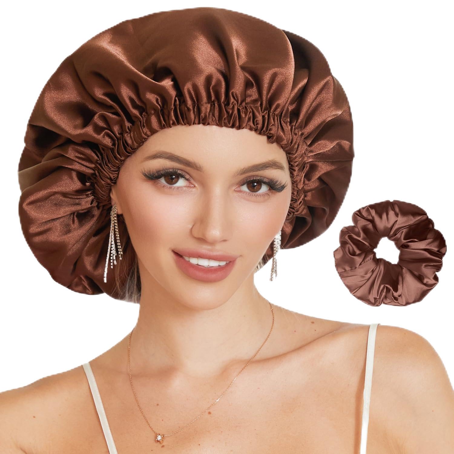 Amazon.com : Netcken Satin Bonnet,Silk Bonnet for Sleeping,Double Layer ...