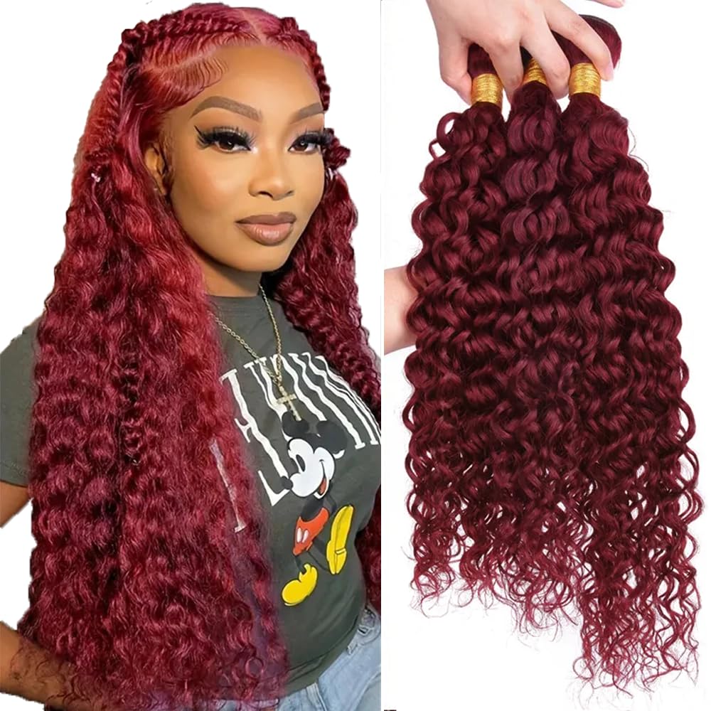Amazon.com : Vinmdonm 99J Human Hair Bundles Wine Red Water Wave ...