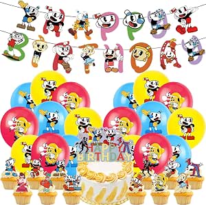Cuphead Theme Ballons Decoration, LKNBIF 31 Pcs Cuphead Birthday ...