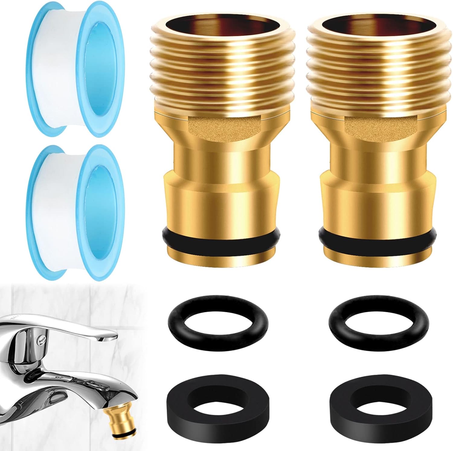 dafuhao 2 Pcs Hose Tap Connector, 1/2" Male Brass Hose Connector with 2 ...