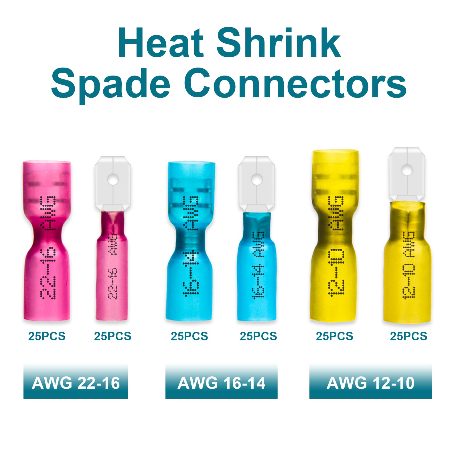 Snapklik.com : 150 PCS Spade Connectors, Heat Shrink Spade Terminals 22 ...