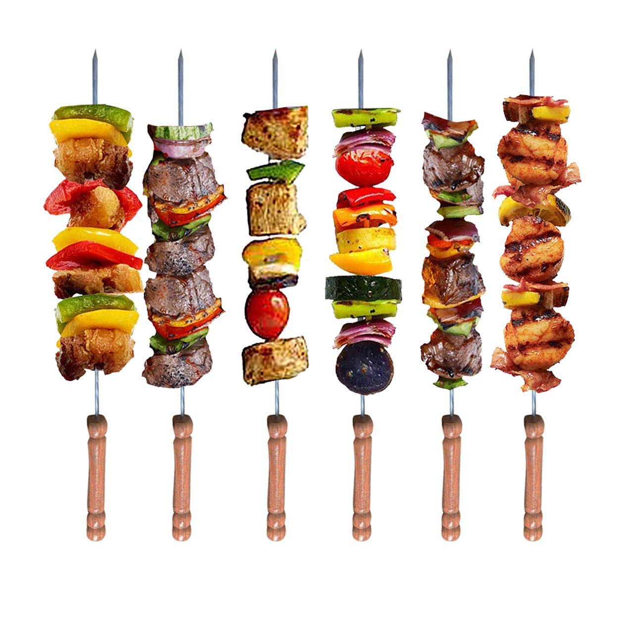 Khedu Fab Barbecue Skewers for BBQ Tandoor, Grill | Stainless Steel Stick with Wooden Handle ...