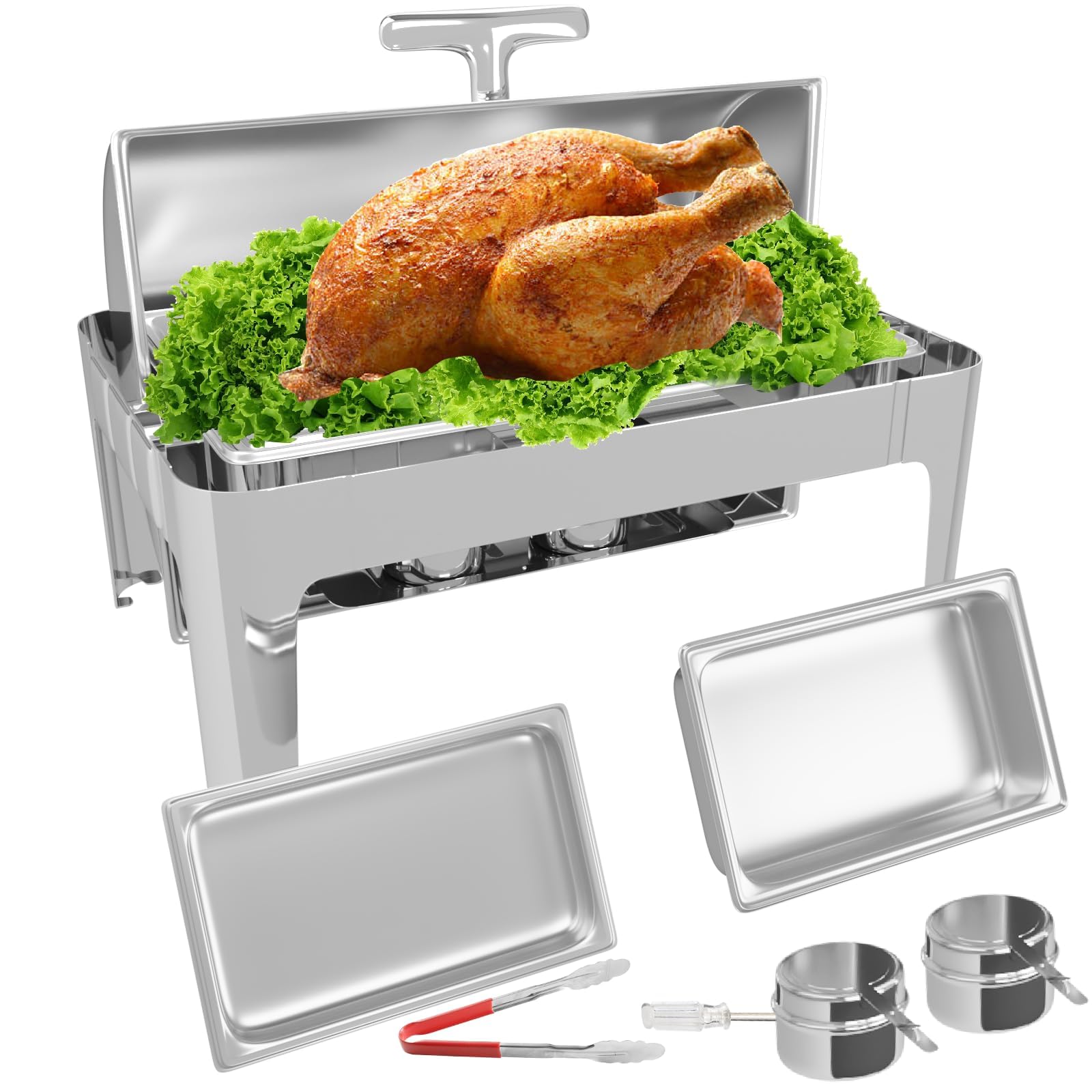 NCOEN Roll Top Chafing Dish Buffe Set, 10QT Stainless Steel Chafing ...