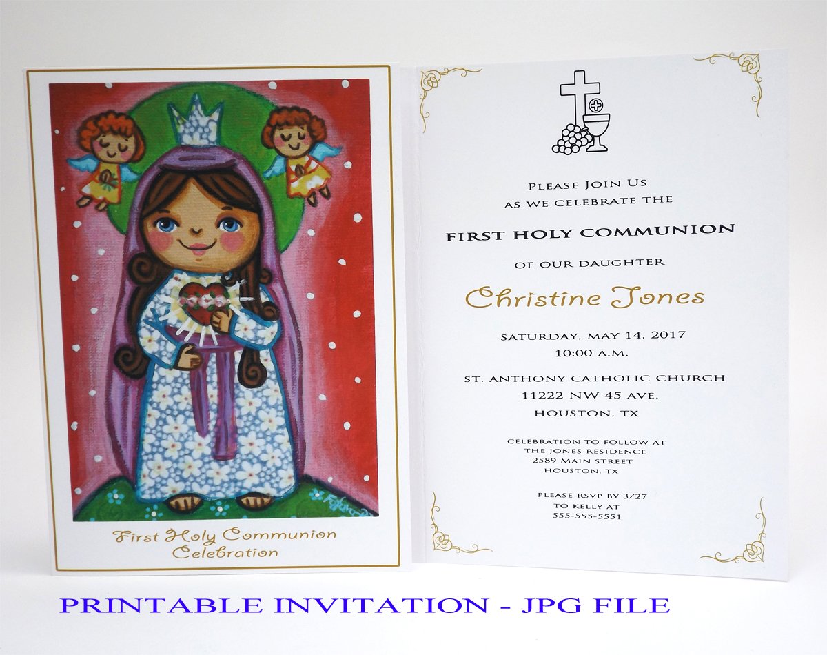 Buy Girl first communion invitation girl Sacred Heart of Mary Boy first ...