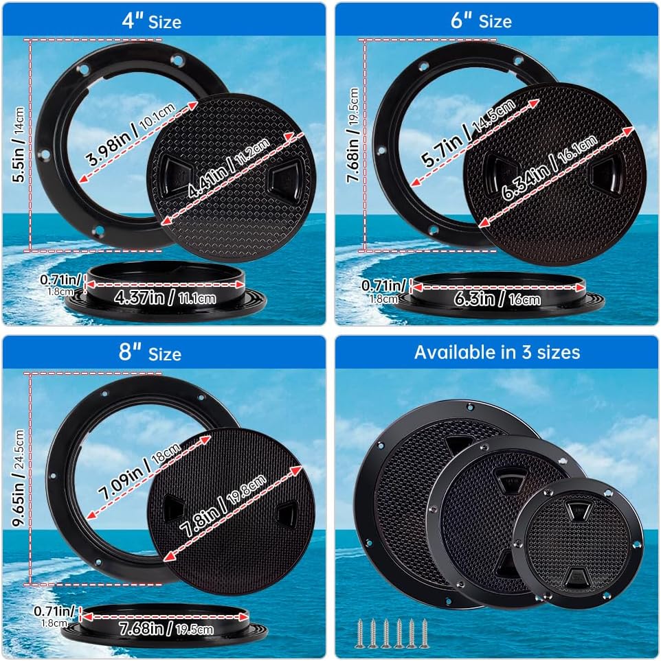 Boat-Ready Black Round Non-Slip Inspection Hatches – Sizes 4″, 6″, 8 ...