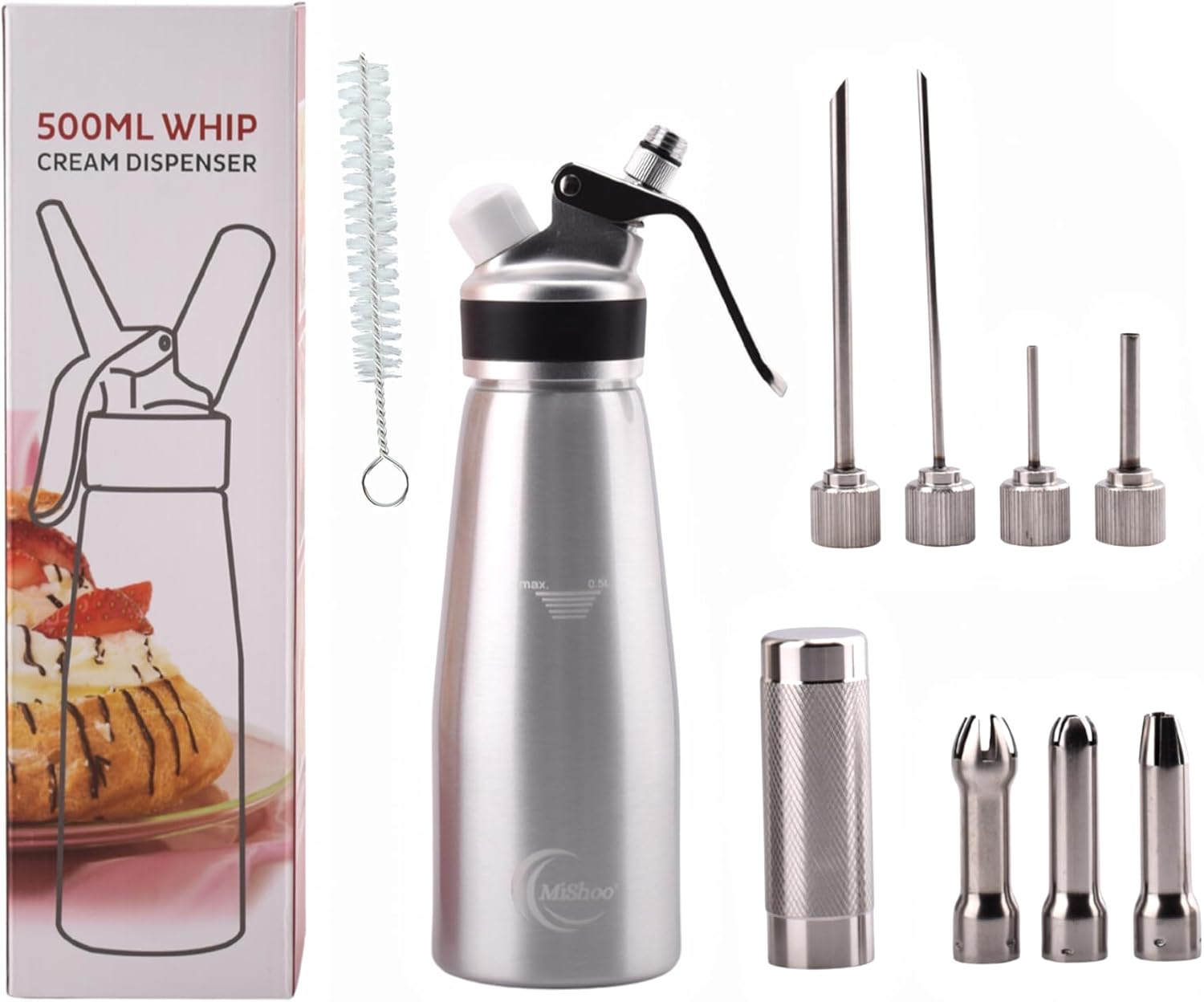 Amazon.com: Aluminum Whipped Cream Dispenser 500ml – 1 Pint Cream ...