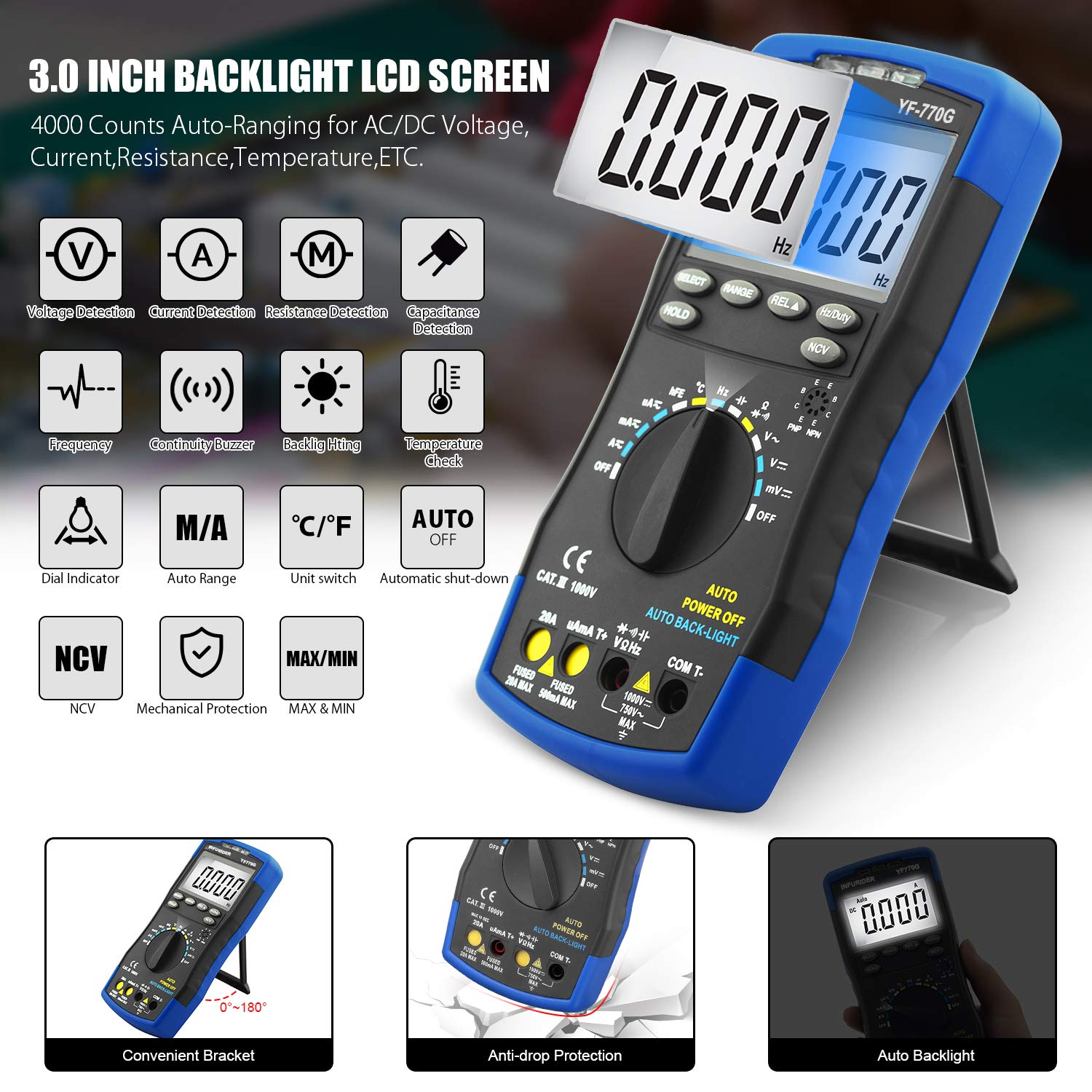 Buy Digital Multimeter,INFURIDER YF-770G Auto Ranging Volt Amp Ohm ...