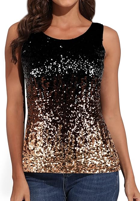 PrettyGuide Women Sparkly Sequin Tank Top Shimmer Glam Art Deco Rave ...
