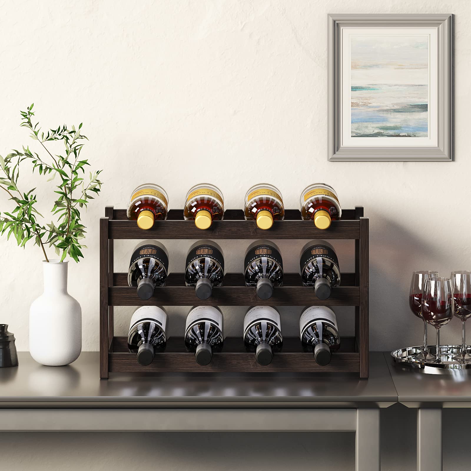 Snapklik.com : BAMEOS Bamboo Wine Rack Storage, 3 Tier Wine Racks ...