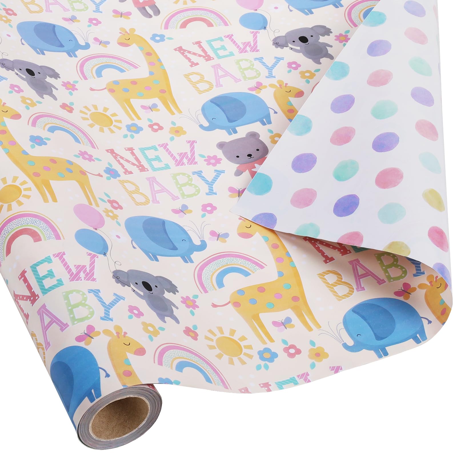 Amazon.com: BIOBROWN Reversible Baby Shower Wrapping Paper Roll - 17 ...