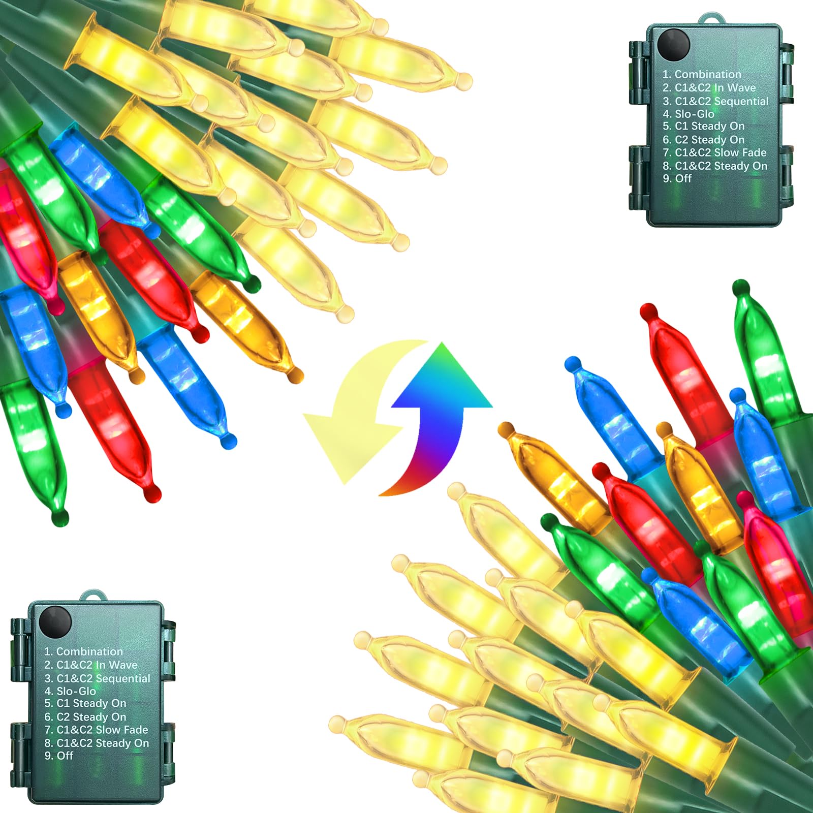 Amazon.com: 2 Pack Dual Color Changing Christmas Tree Lights, 100 LEDs ...