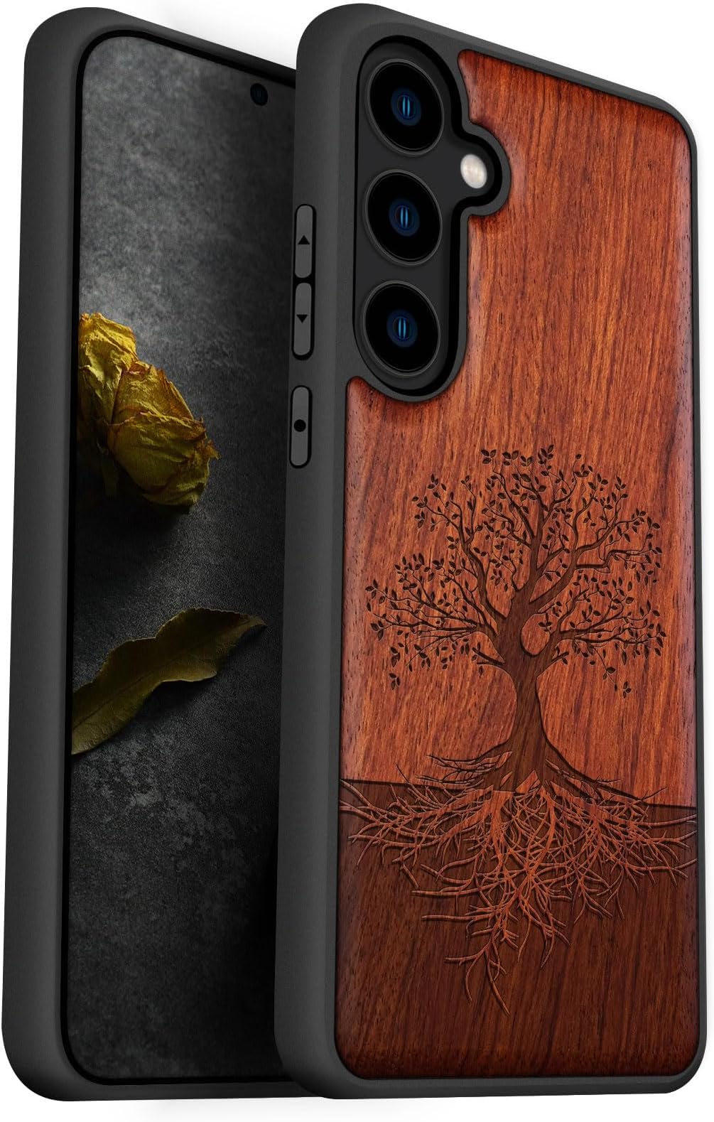 Amazon.com: Carveit Wood Case for Galaxy S24 Case [Natural Wood & Black ...