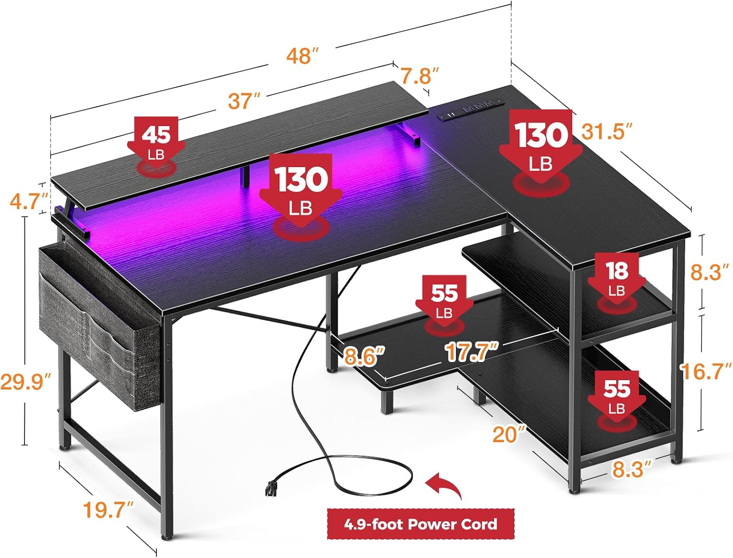48 Pouce Réversible L En Forme de Bureau de Jeu Maroc | Ubuy