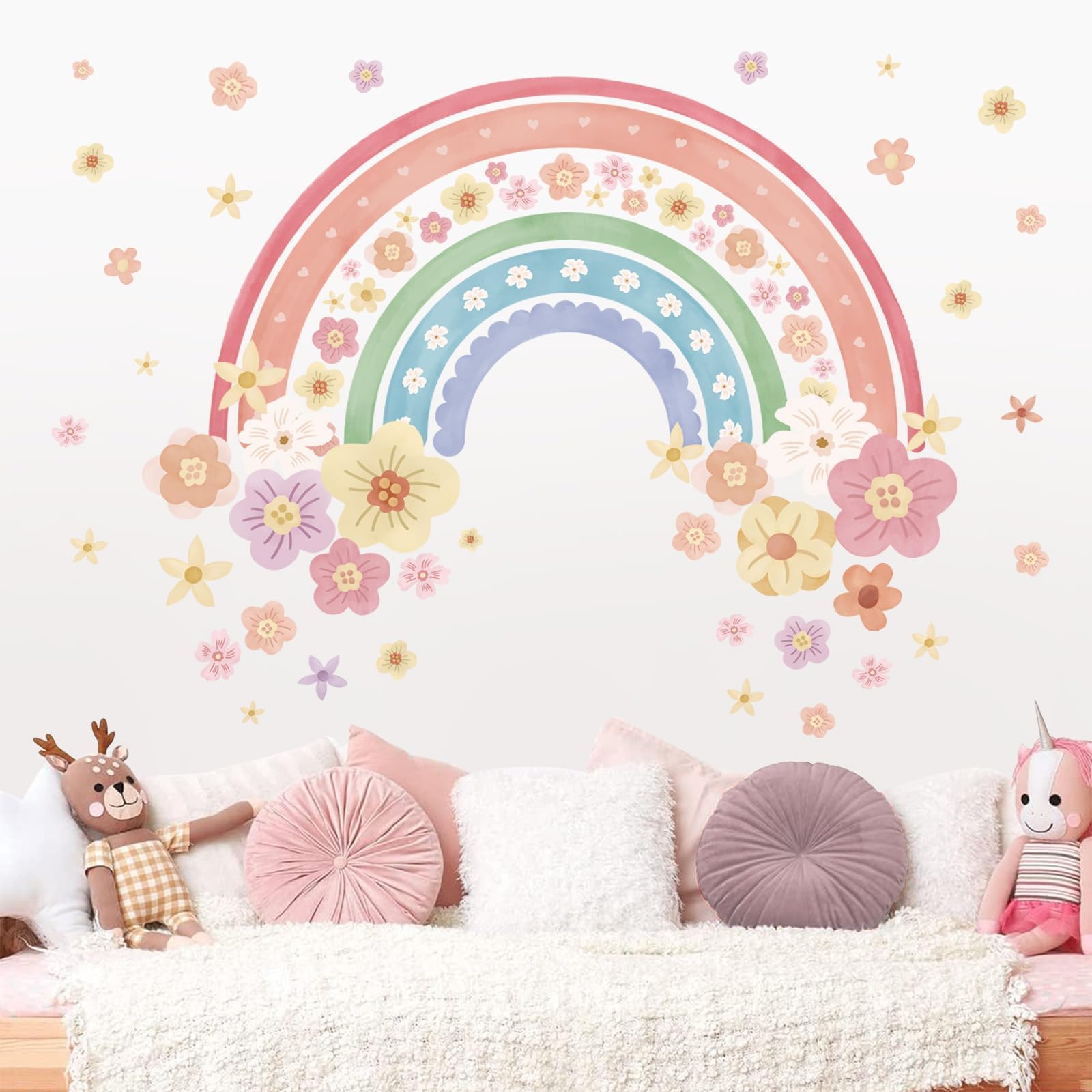 funlife Large Heart Rainbow Wall Decals Peel and Stick, Pink Polka Dots ...