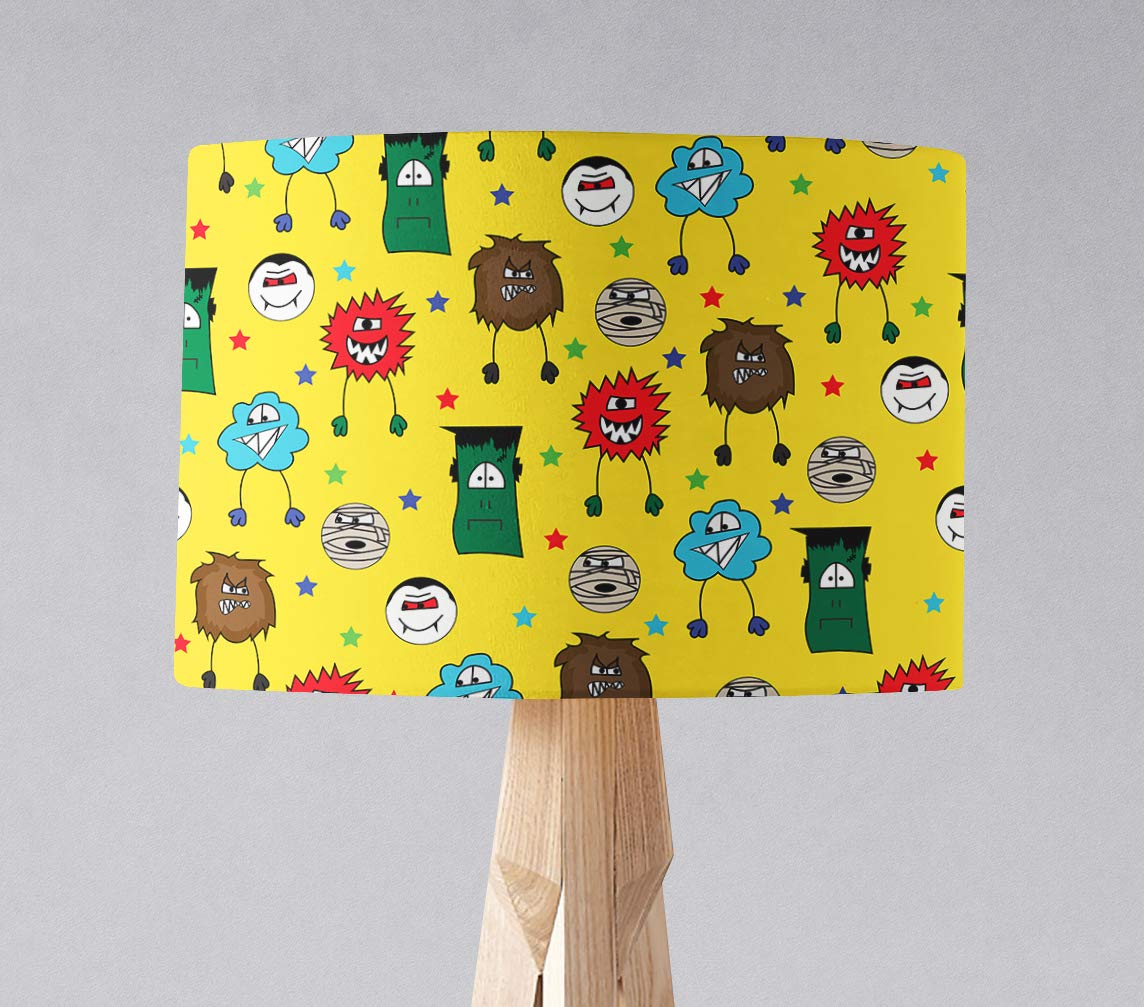 Yellow Lampshade with Multicoloured Monster Design, Ceiling or Table ...