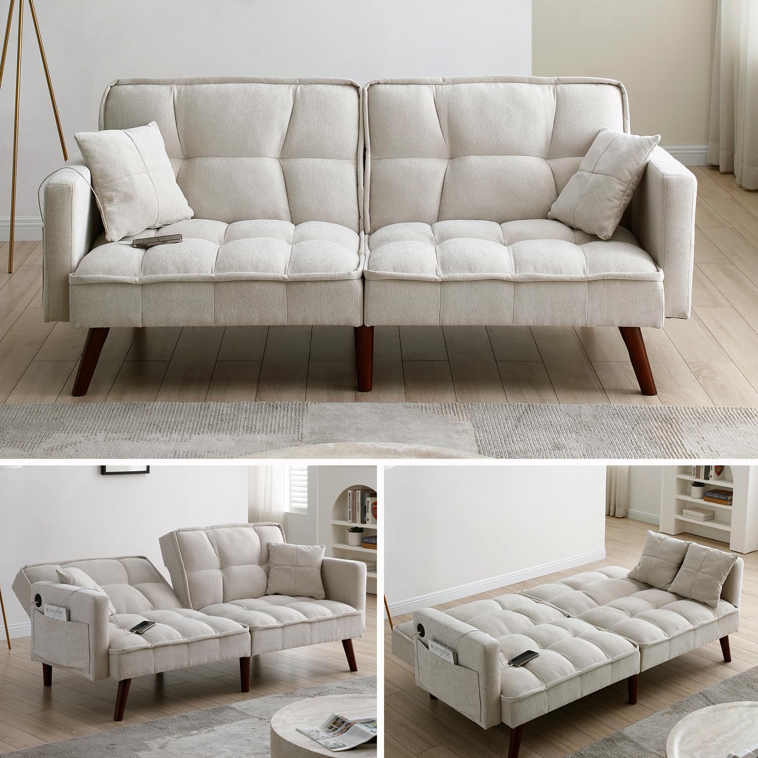 Amazon.com: Modern Chenille Futon Couch Bed Sofa,Convertible Folding ...