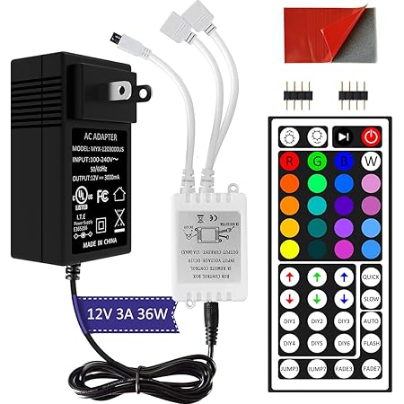 Hwylizg 2-Port 44 Key IR LED Light Remote,RGB Control Box + DC 12V 3A ...