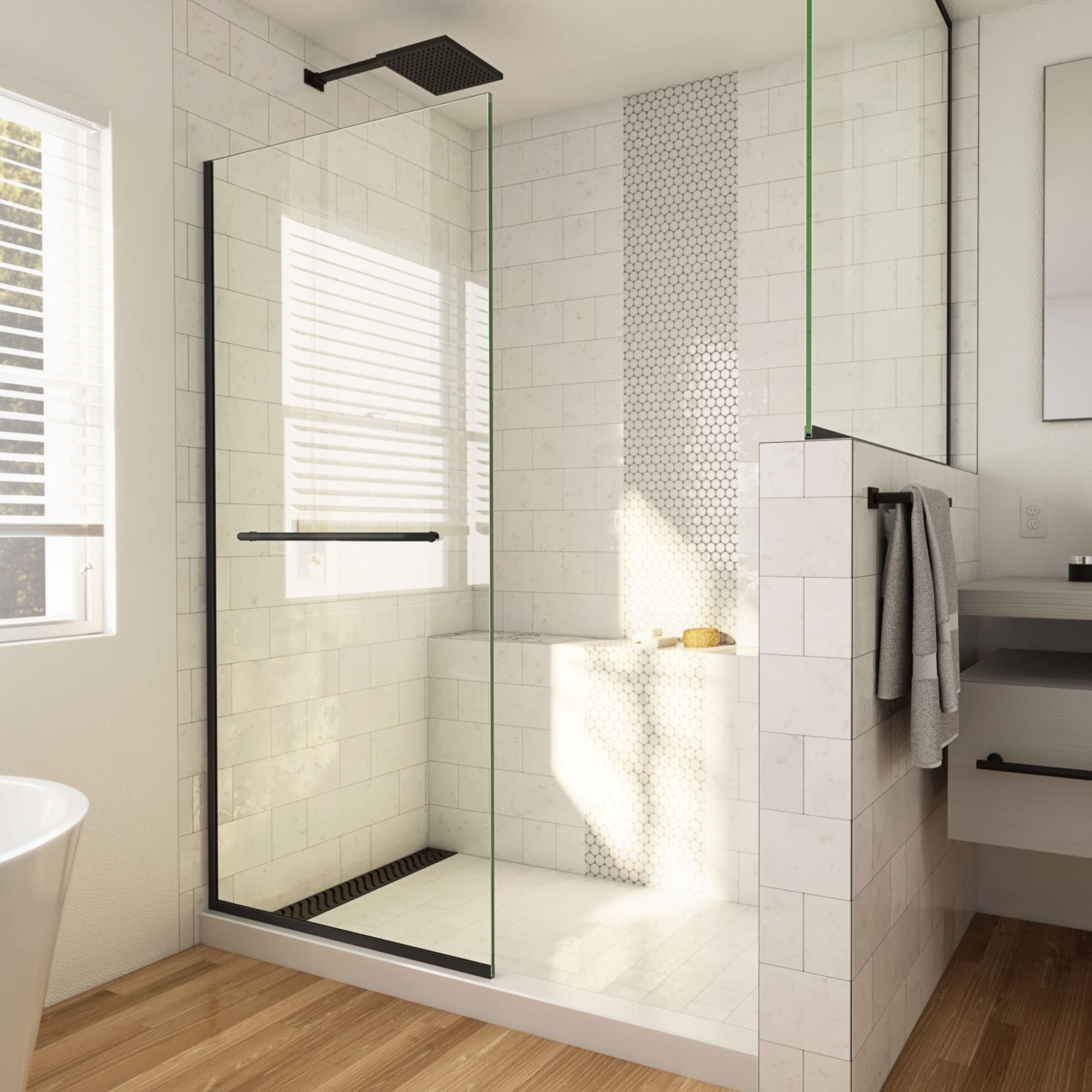 DreamLine Linea 34 in. W x 72 in. H Frameless Shower Screen in Satin ...