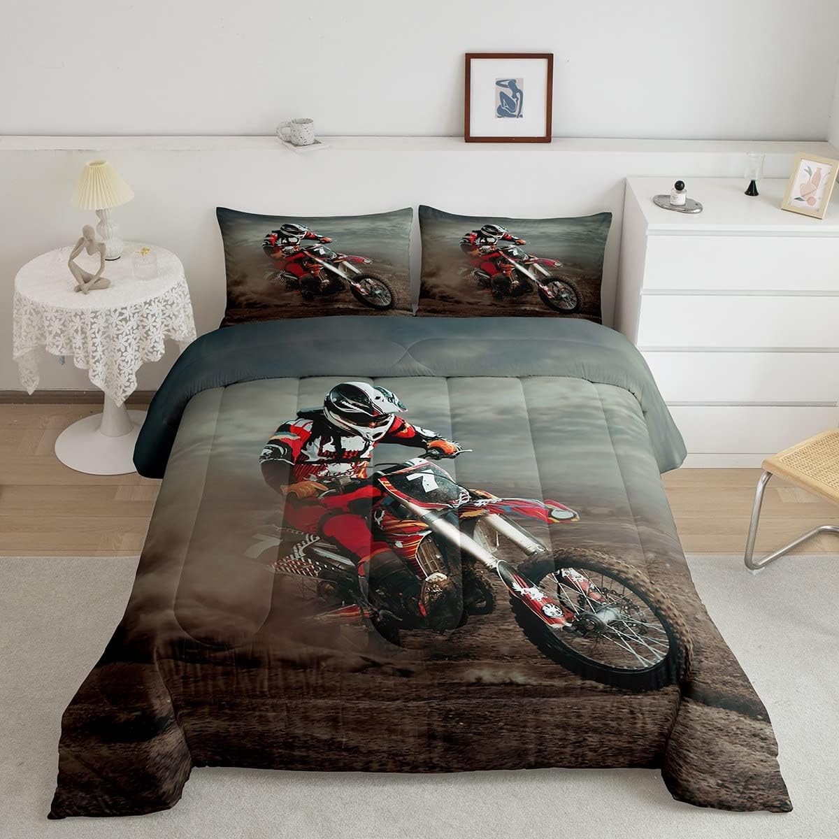 Castle Fairy Dirt Bike Comforter Set Motocross Racer Bedding Set for ...