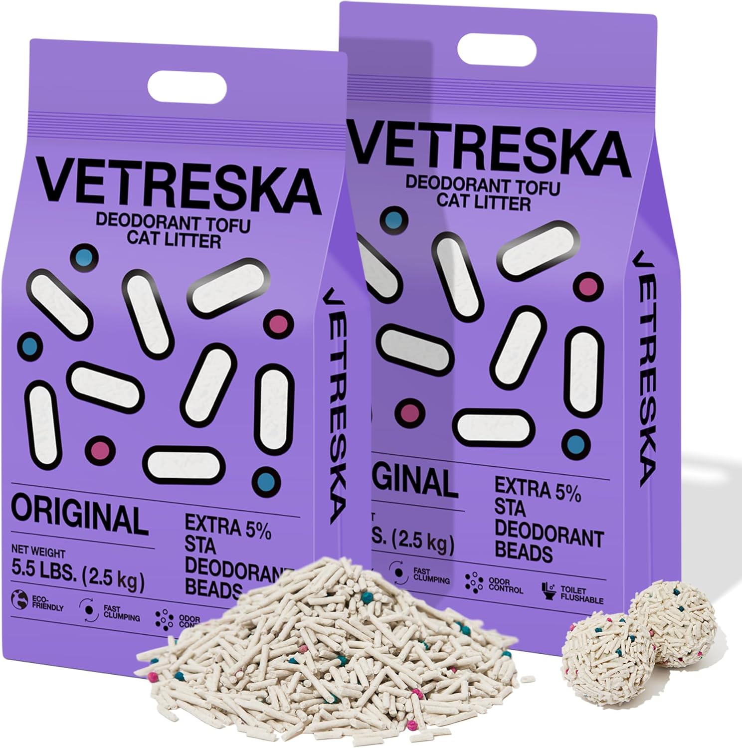 Amazon.com : VETRESKA Tofu Cat Litter,Kitty Litter Flushable Strong Clumping Cat Litter Pellets ...