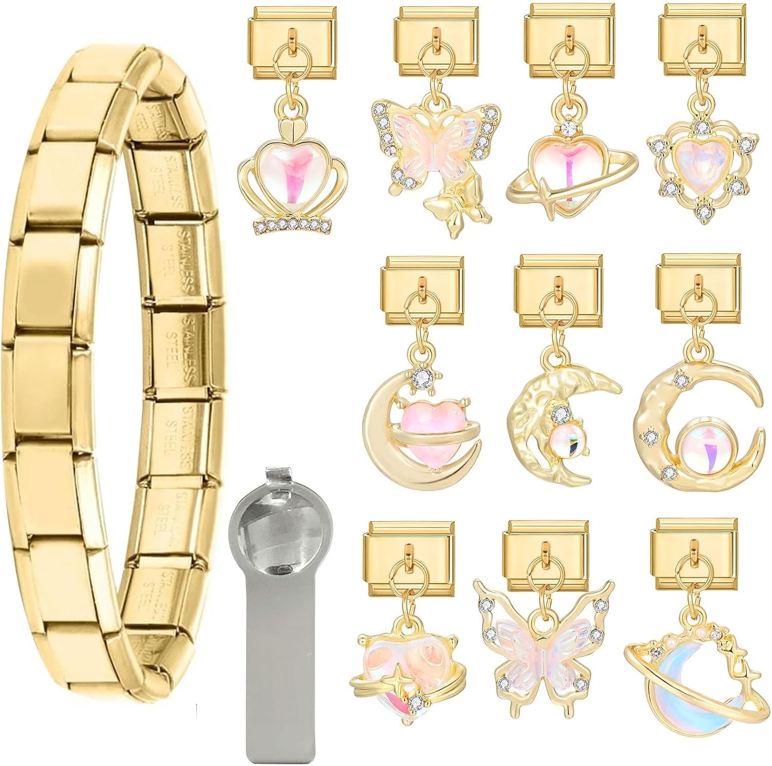 Amazon.com: papasgix Italian Charm Bracelet Gold Silver Set with ...