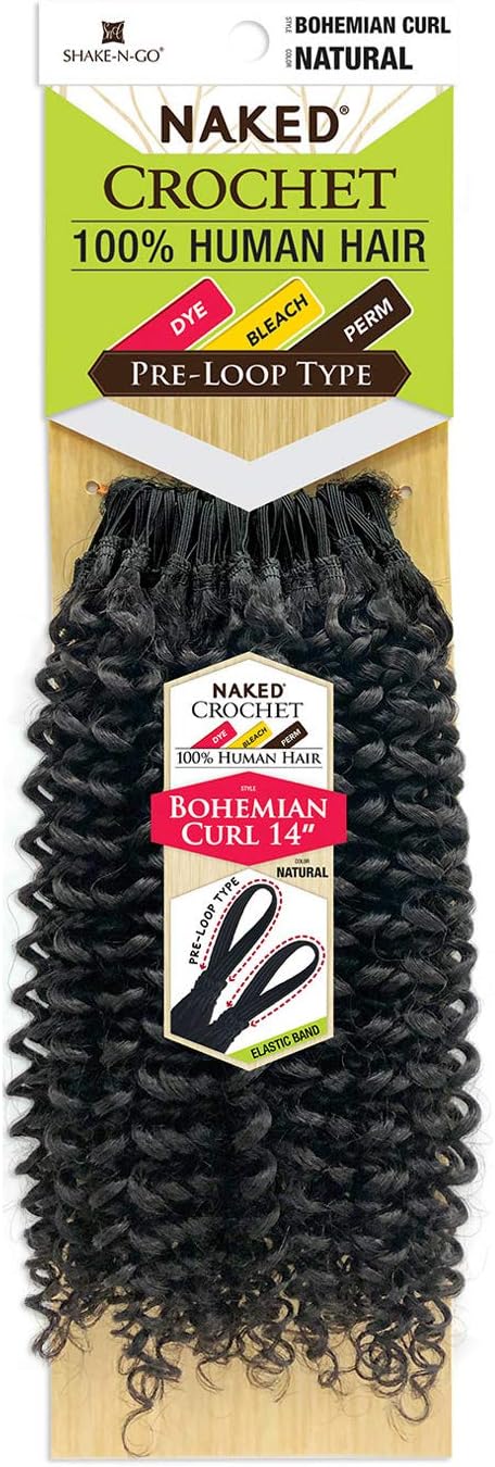 Naked Human Hair Crochet Braids Pre-Loop Type Bohemian Curl (3-pack [14 ...