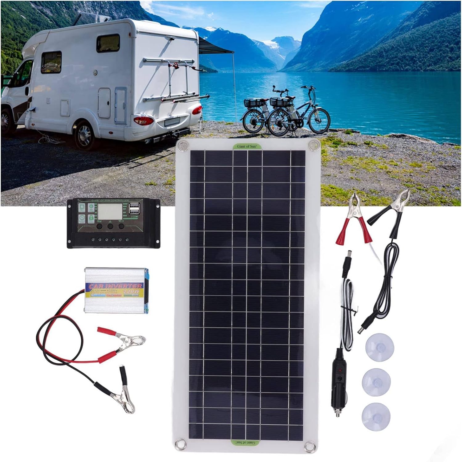 DEWIN Solar Panel Kit, 12V 30W Portable Solar Panel Set with 220W ...