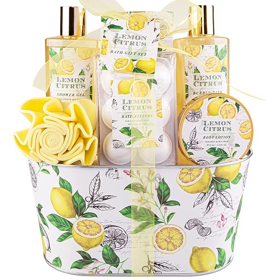 Amazon.com : Bath Gift Set, Lemon Citrus Spa Gift Basket for Women ...