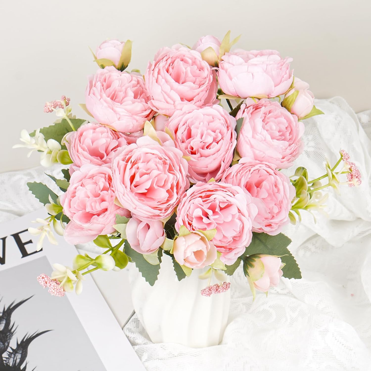 Amazon.com: FADACHY 2 Bundles Fake Flowers,Light Pink Artificial ...