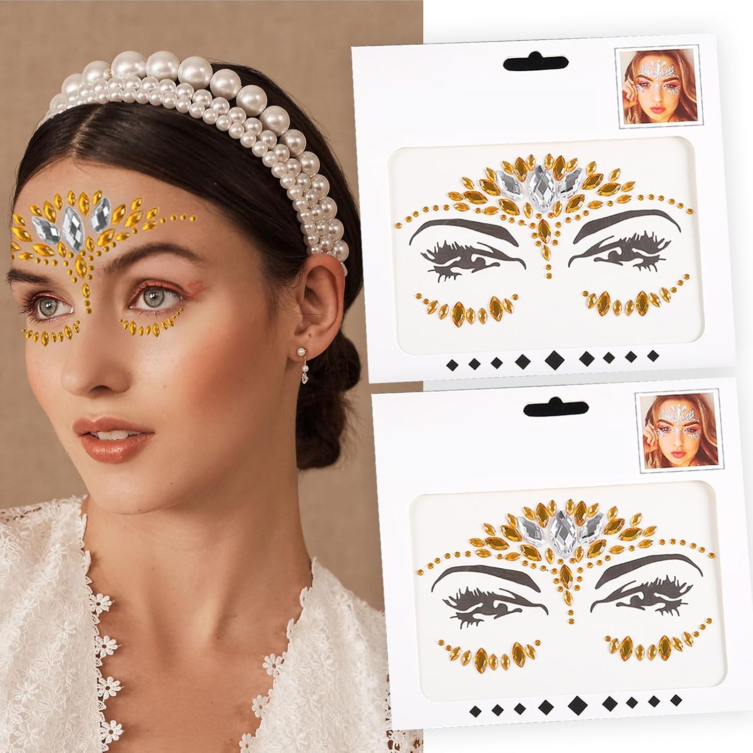 Amazon.com : Yellow Rhinestone Face Stickers 2-Pack – Self-Adhesive ...