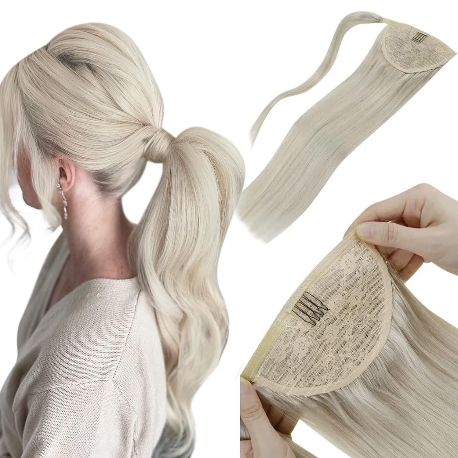 Amazon.com : LaaVoo Blonde Ponytail Extension Real Human Hair Wrap ...
